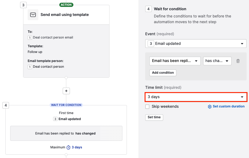 Automations: wait for condition - Knowledge Base | Pipedrive